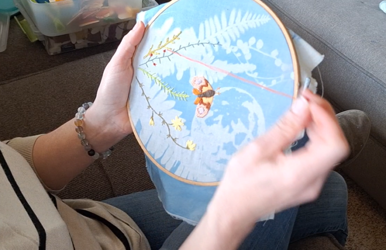 Celestial Stitching: How to Create Moth and Moon Cyanotype Embroidery